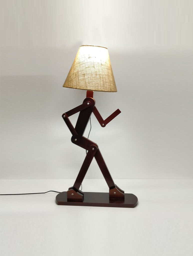 Table Lamp: Stickman Wooden Table Lamp with Ivory Colour Jute Shade a ...